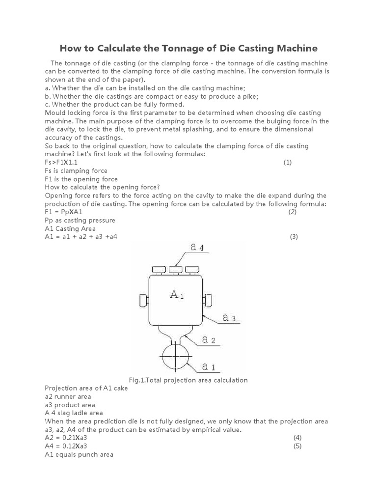 Die Casting Machine Tonnage Calculation | PDF | Science & Mathematics ...