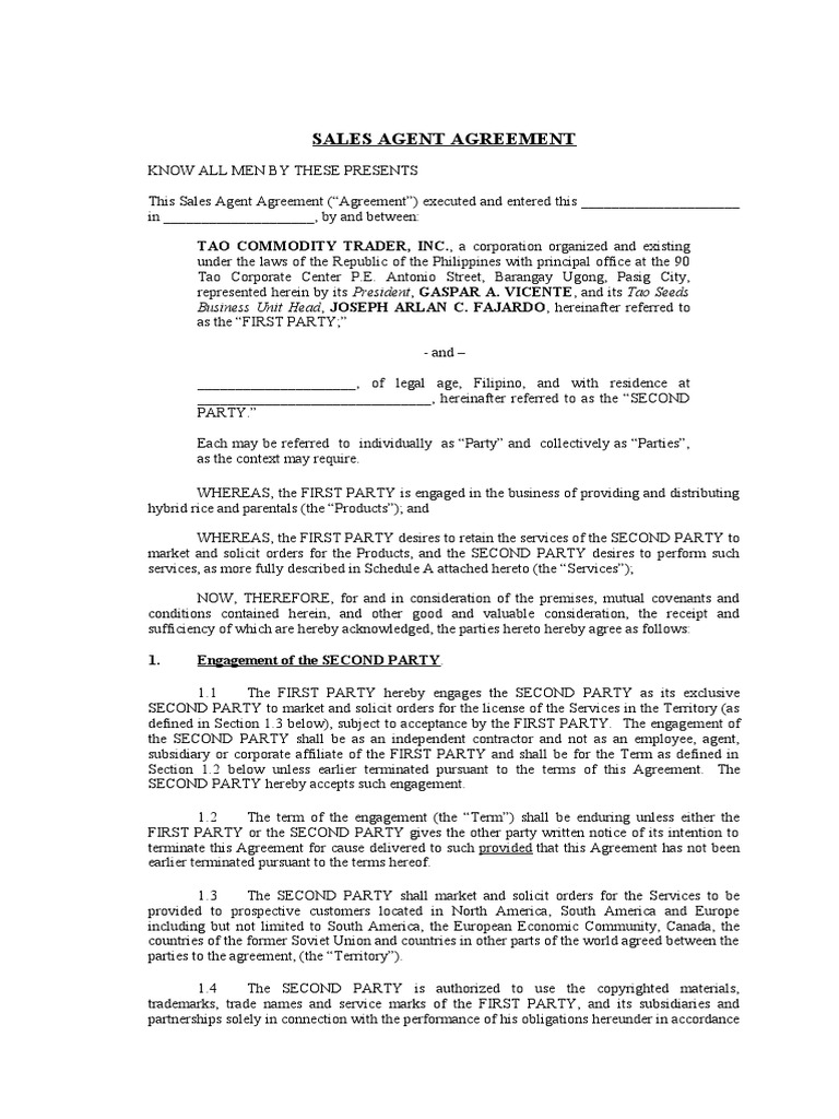 Sales Representative Agreement | PDF | Indemnity | Government