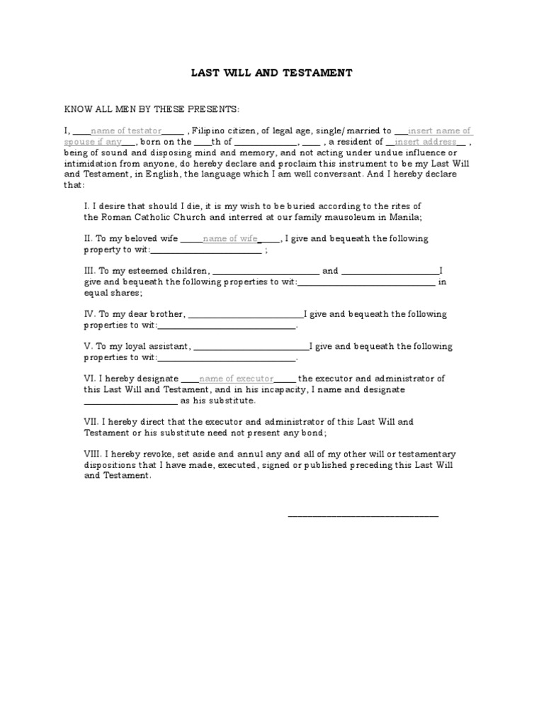 Last Will and Testament | PDF | Will And Testament | Legal Aspects Of Death