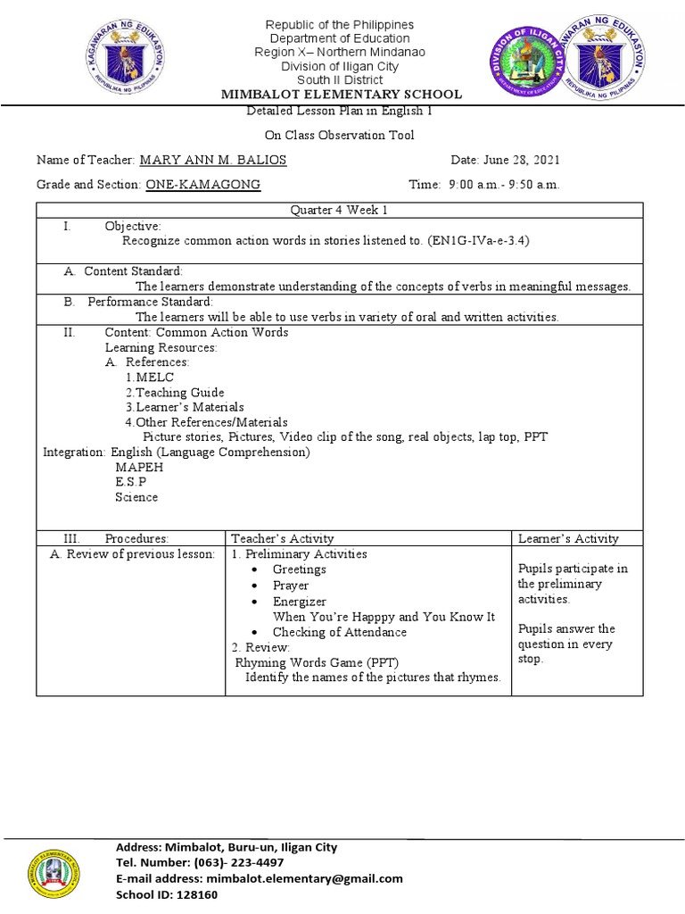 Cot DLL Math Final | PDF | Learning | Lesson Plan