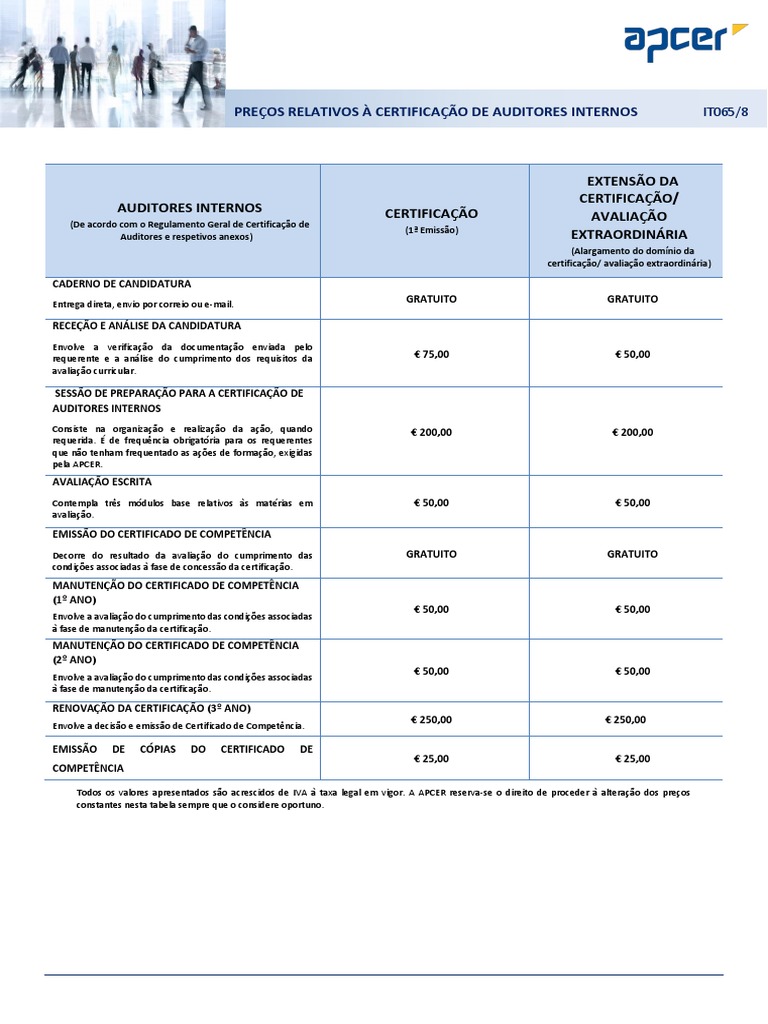 Preços Certificação Auditores Internos | PDF | Tecnologia e Engenharia