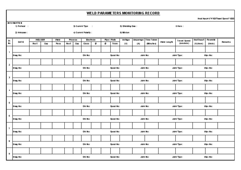 Weld Parameters Monitoring Record | PDF | Construction | Welding