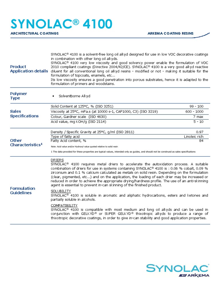 Synolac 4100: Product Application Details | PDF | Medical Device ...