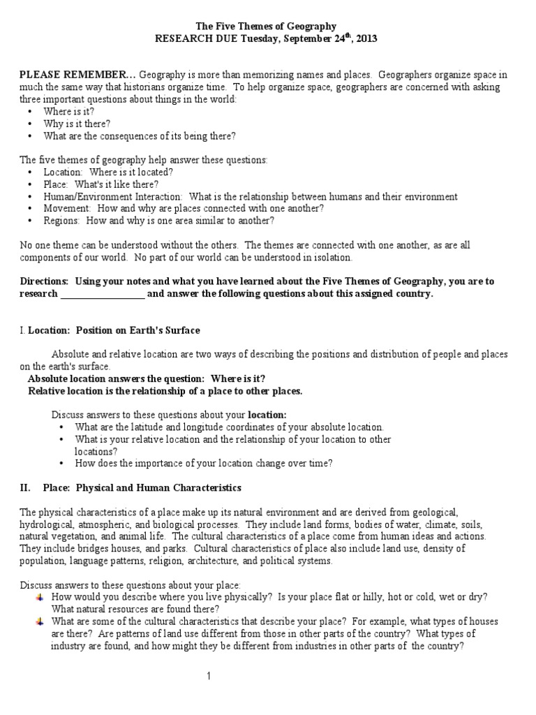 Five Themes of Geography Project | PDF | Natural Environment | Geography