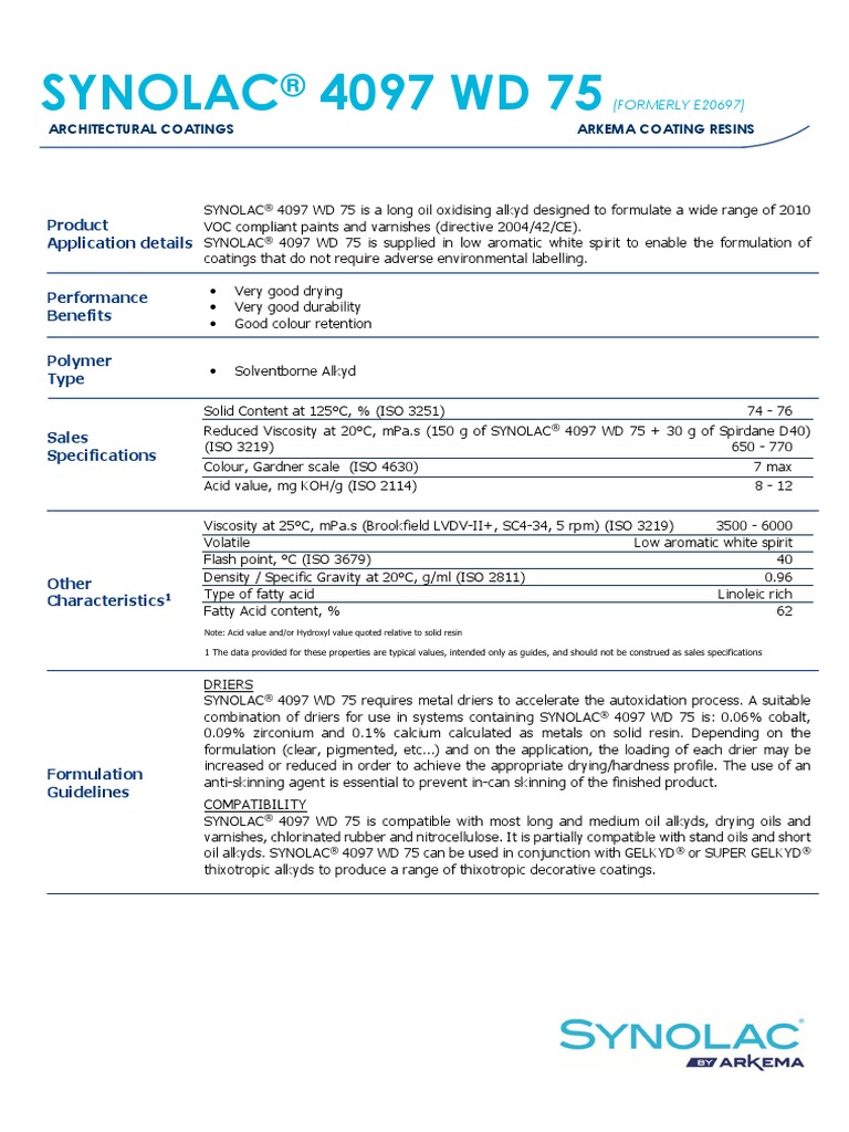 Synolac 4097 WD 75 | PDF | Medical Device | Chemical Substances