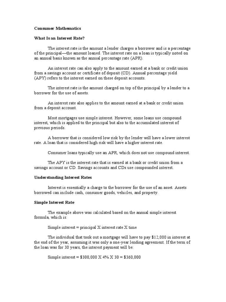 Math 1 Chapter 2 Consumer Math | PDF | Time Value Of Money | Interest