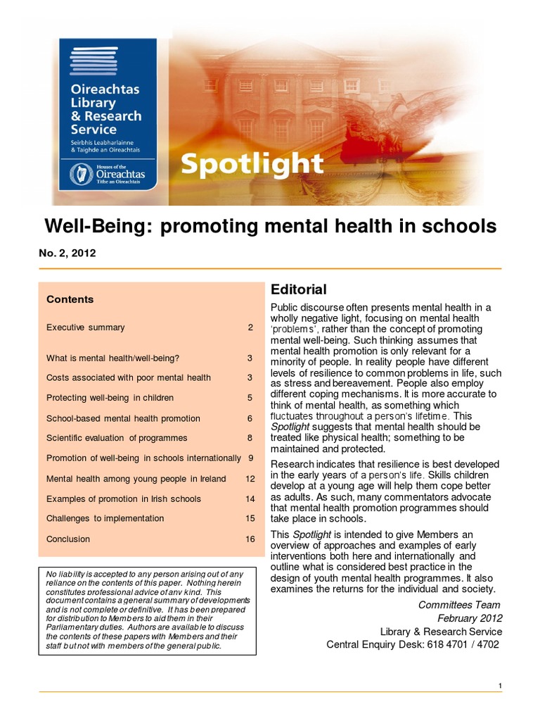 Well-Being: Promoting Mental Health in Schools: Editorial | PDF ...