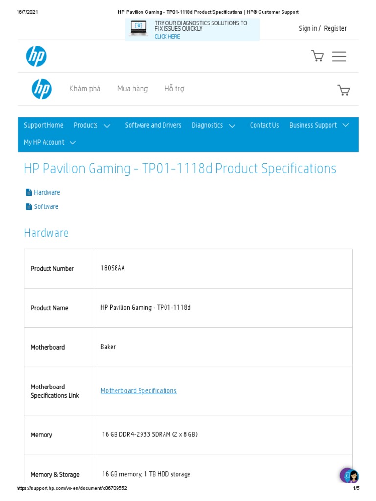 HP Pavilion Gaming - TP01-1118d Product Specifications | PDF | Electronics | Computer Hardware