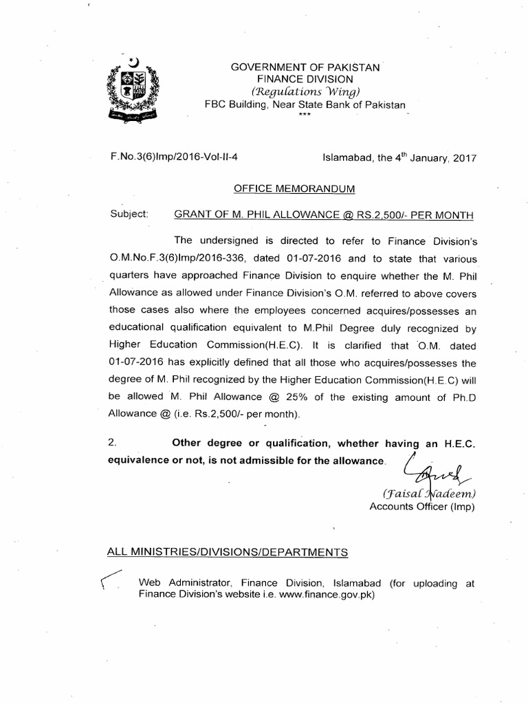 Grant of MPhil Allowance 2016 | PDF