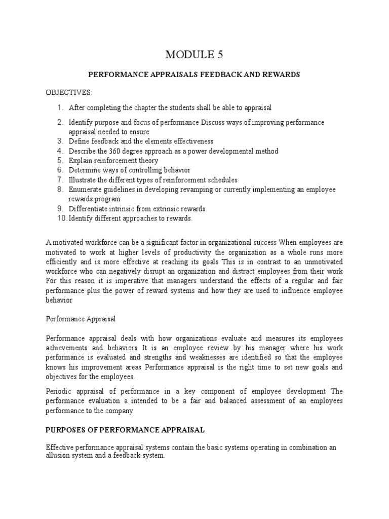 Module 5 Performance Appraisal Feedbacks and Rewards | PDF | Reinforcement | Performance Appraisal