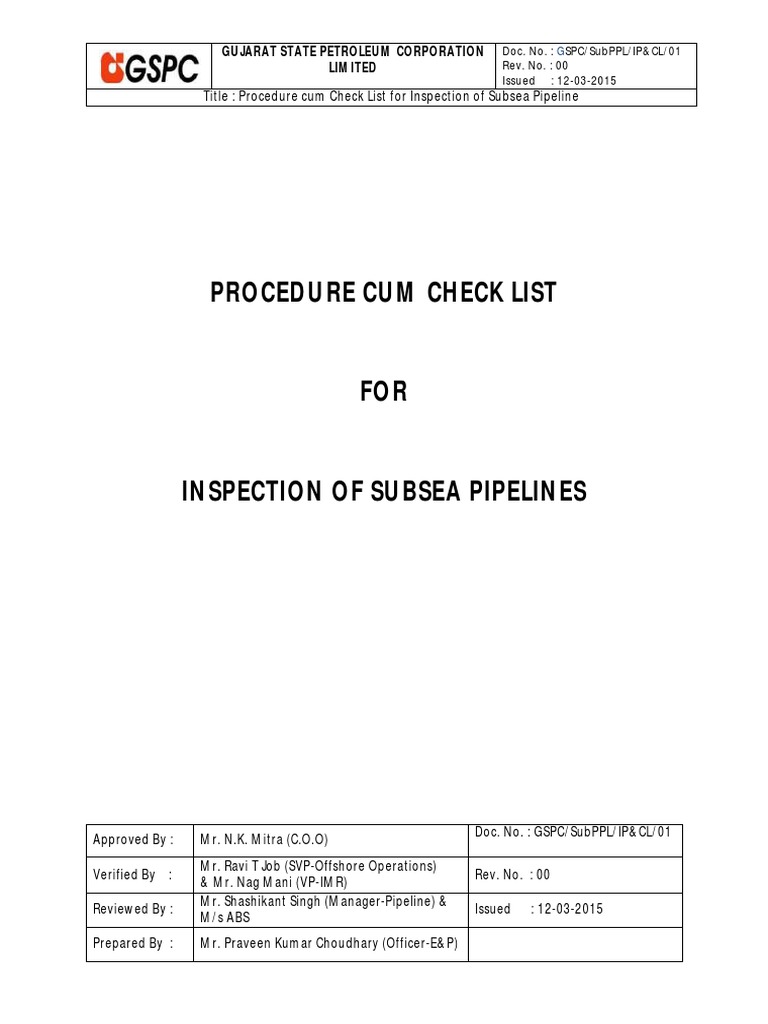 GSPC Subsea Pipeline Inspection Procedures | PDF | Pipeline Transport ...
