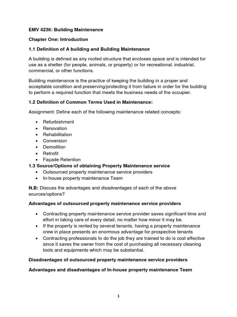 Building Maintenance Final Notes | PDF | Demolition | Reliability ...