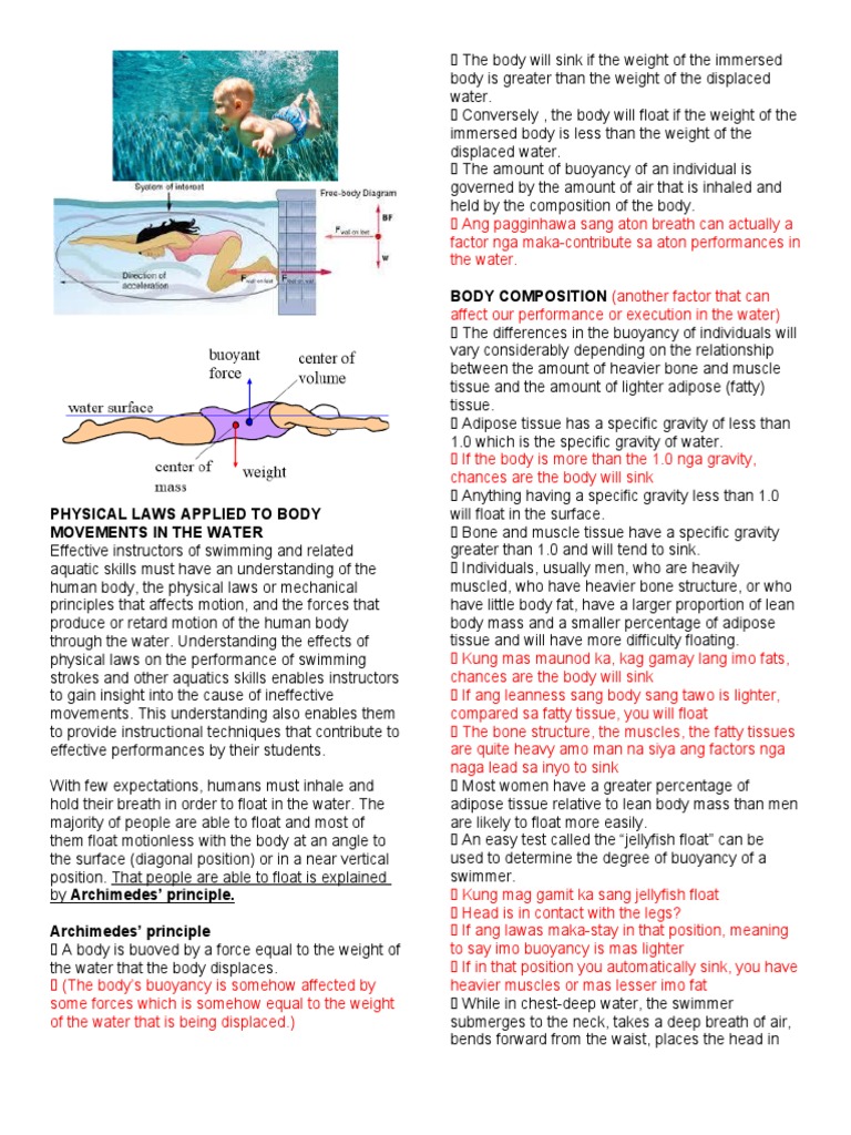 Physics of Buoyancy in Swimming | PDF | Buoyancy | Swimming