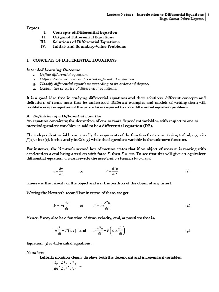 Intro to Differential Equations Notes | PDF | Differential Equations ...