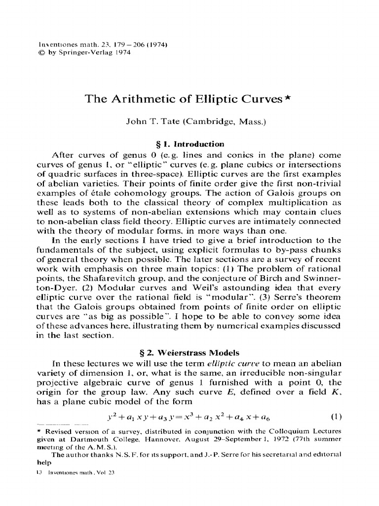 An Introduction to the Fundamentals and Recent Developments in the Arithmetic of Elliptic Curves ...
