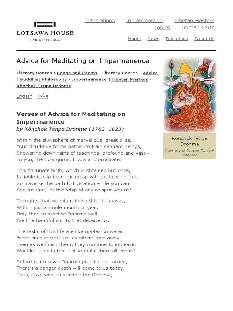 Advice For Meditating On Impermanence - Lotsawa House | PDF | Tibetan ...