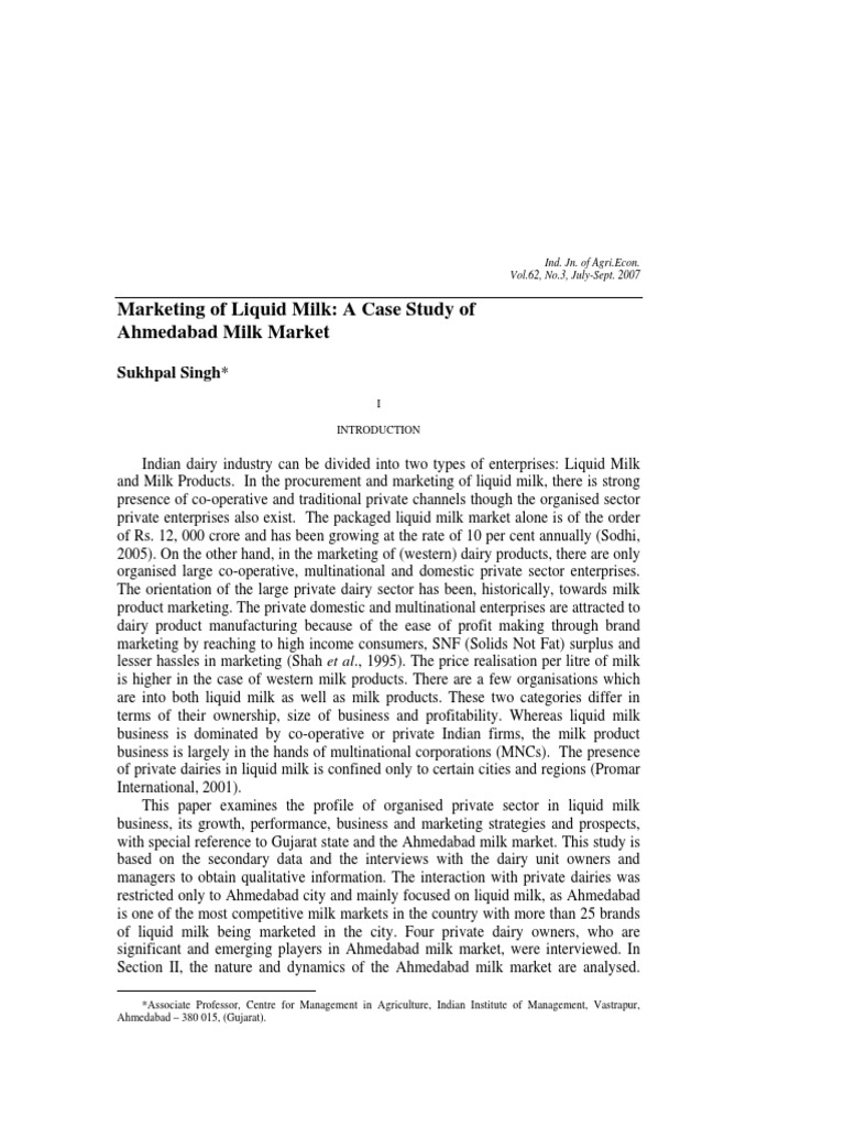 Marketing of Liquid Milk: A Case Study of Ahmedabad Milk Market | PDF ...