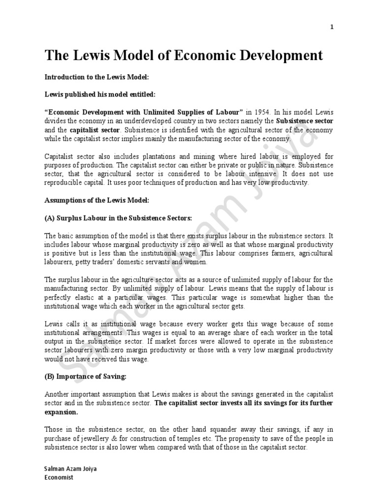 Lewis Model of Economic Development Explained | PDF | Labour Economics ...