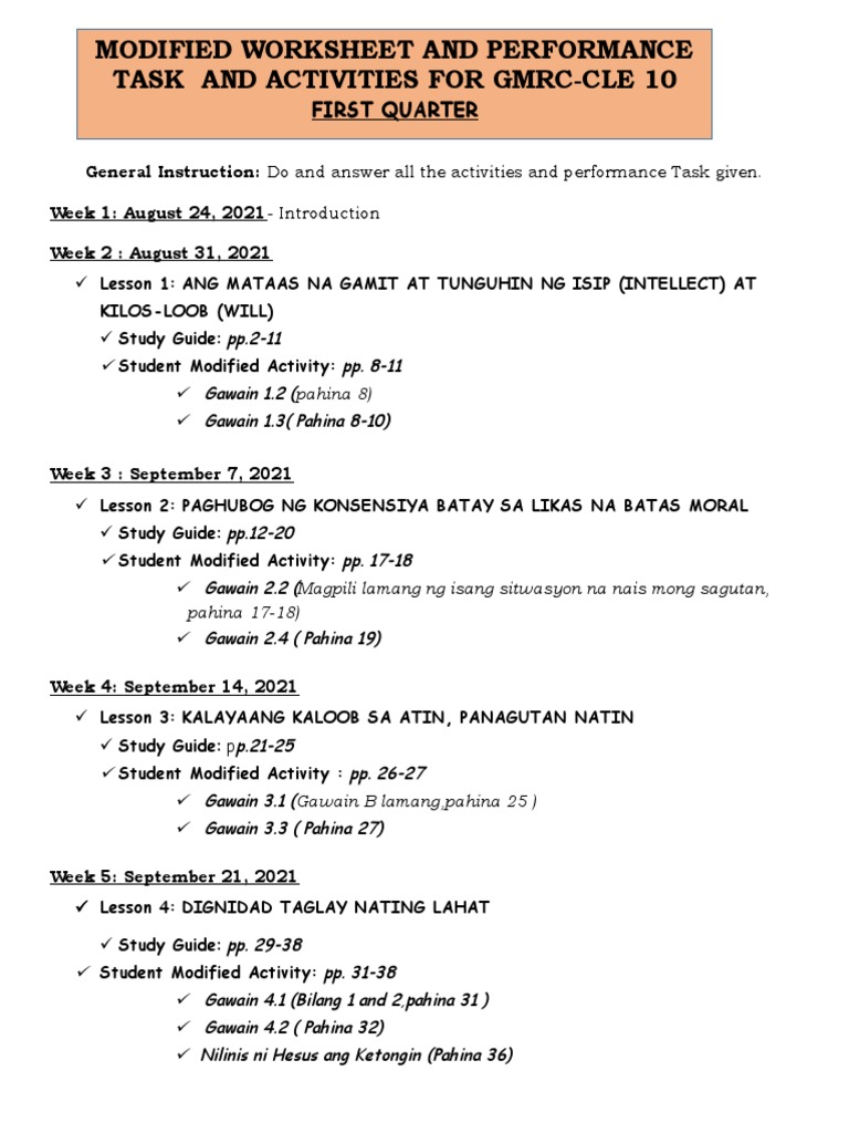 Modified Worksheet and Performance Task and Activities For Gmrc-Cle 10 ...
