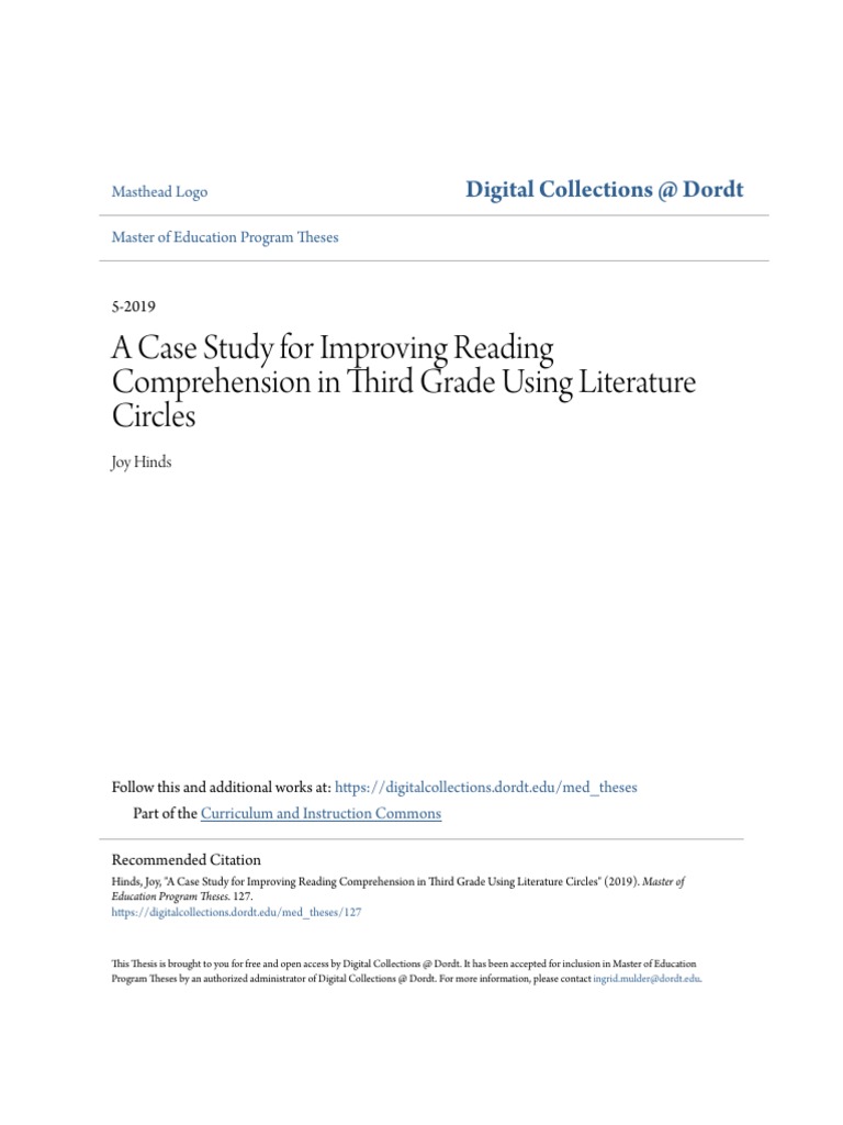 A Case Study For Improving Reading Comprehension in Third Grade U | PDF ...