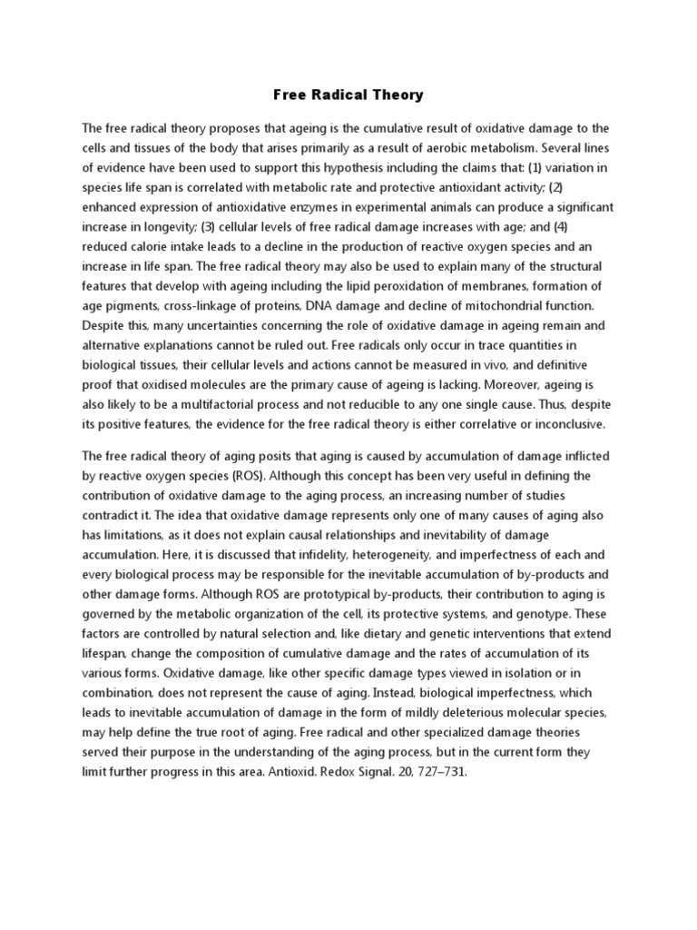 Free Radical Theory | PDF | Ageing | Oxidative Stress