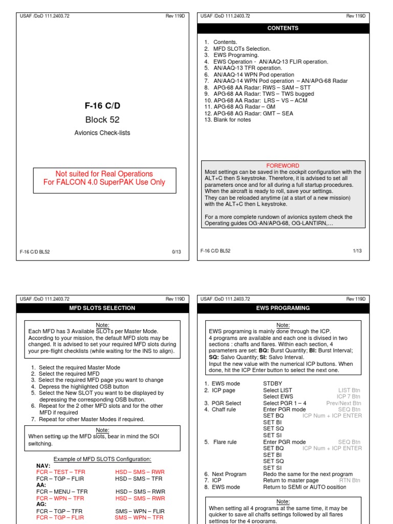 (F 16「戰隼」（Fighting.falcon）戰鬥機圖冊) .F16.C D.avionics.checklist | PDF ...