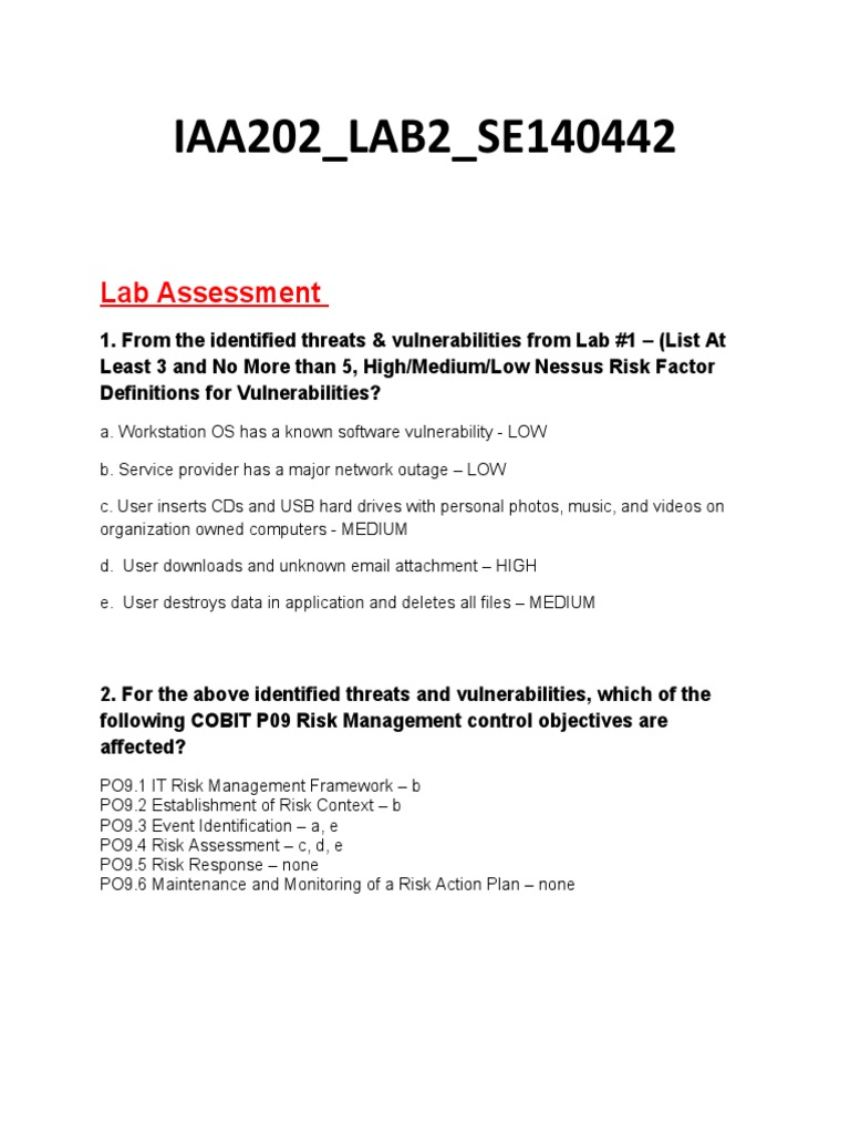 Iaa202 Lab2 Se140442 | PDF | Vulnerability (Computing) | Risk