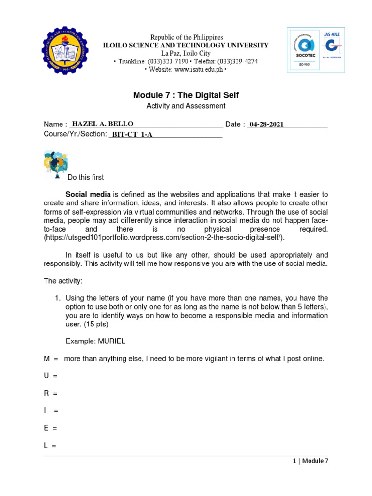 Module 7 ActivityAssessment | PDF | Social Media | Popular Culture ...