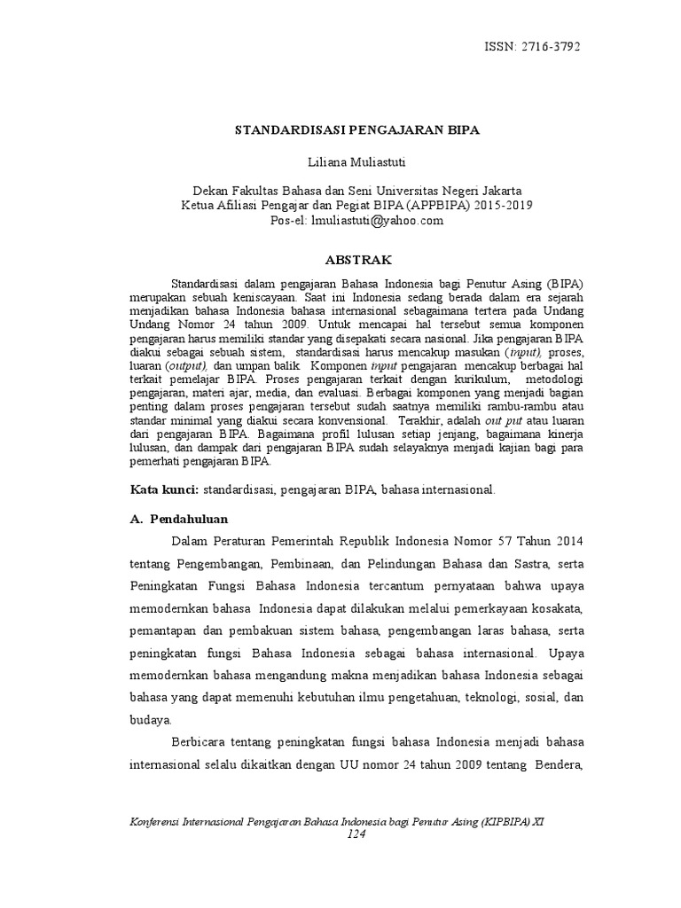 Referensi Tentang Standardisasi Pengajaran BIPA Oleh Liliana Muliastuti (Herni Harpin Syafriani ...