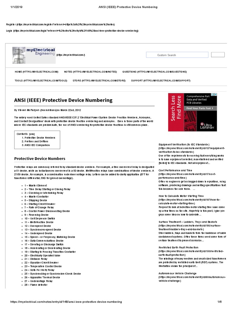 ANSI (IEEE) Protective Device Numbering | PDF | Relay | Vacuum Tube