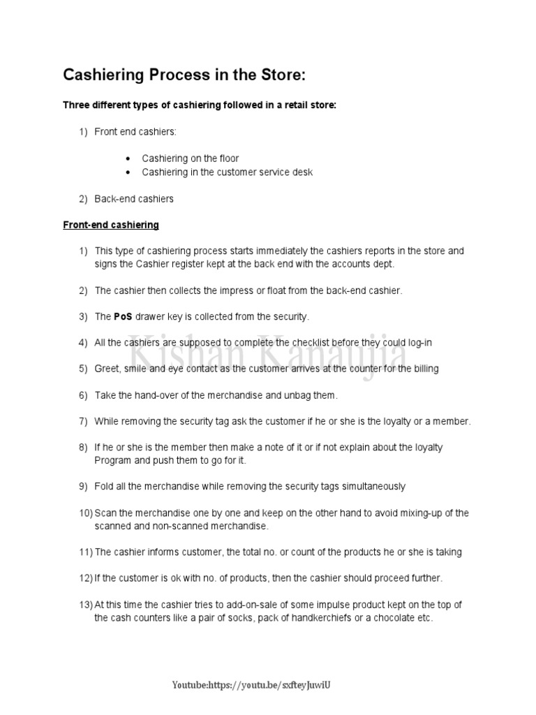 Cashiering Process in The Store | PDF | Point Of Sale | Money