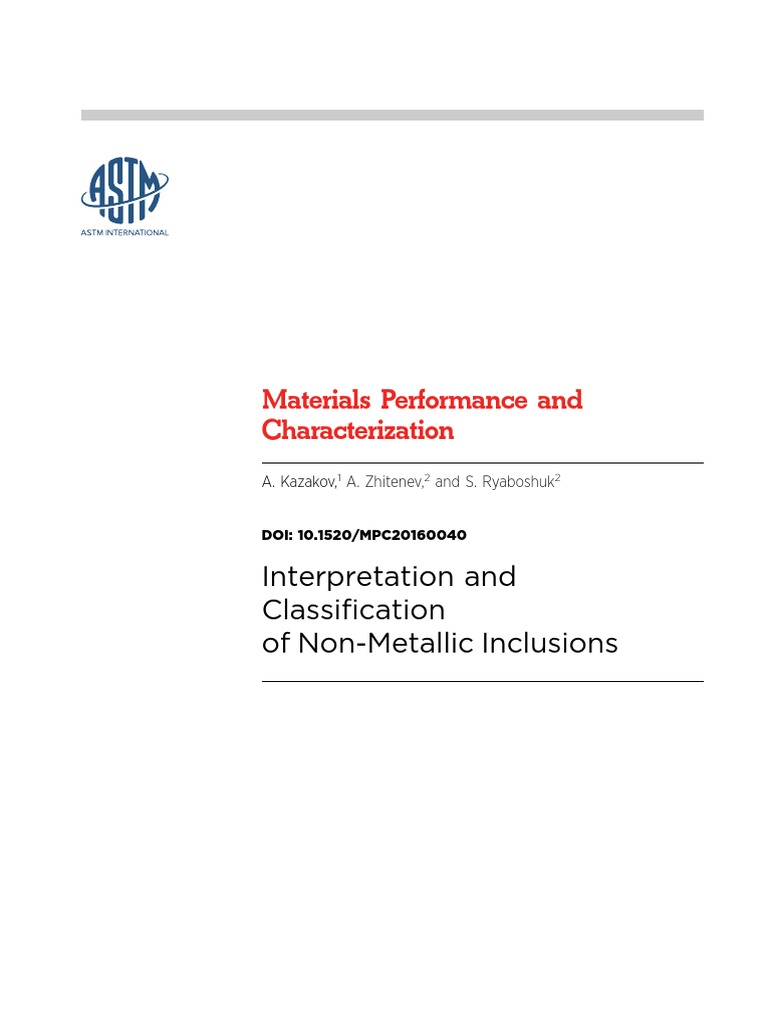 Interpretation and Classification of Non-Metallic Inclusions ...