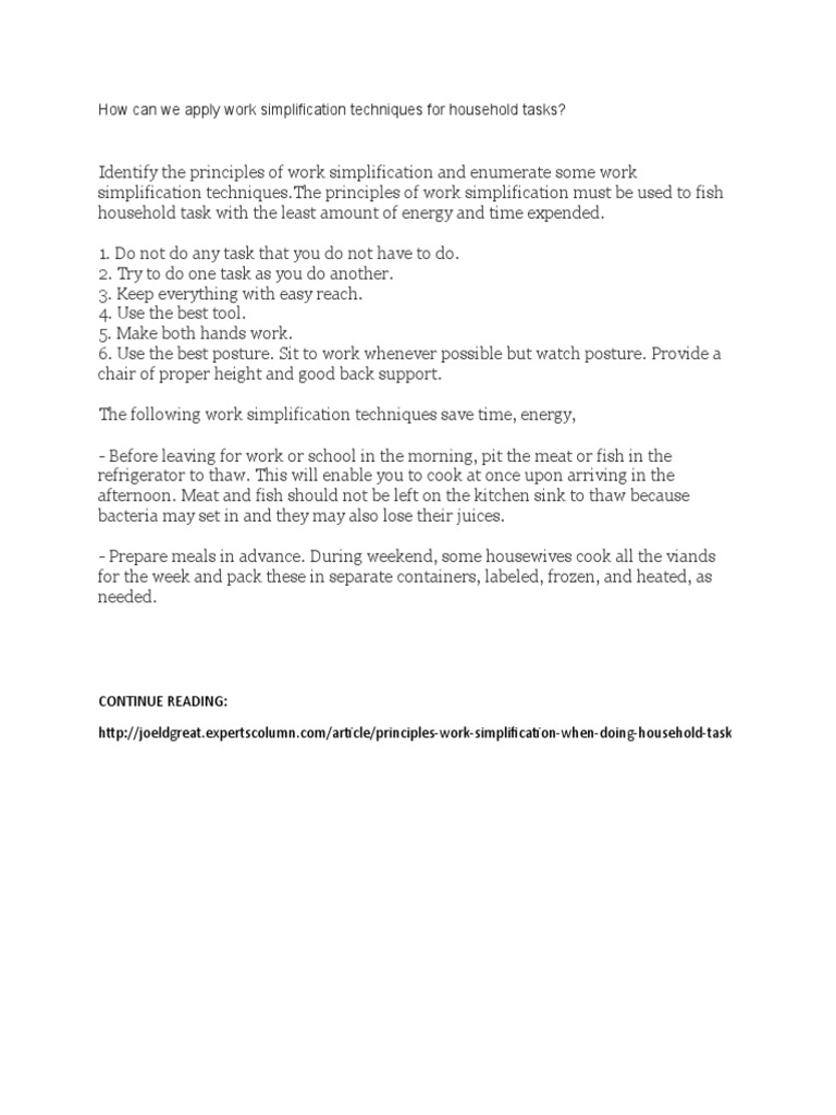 How Can We Apply Work Simplification Techniques For Household Tasks | PDF