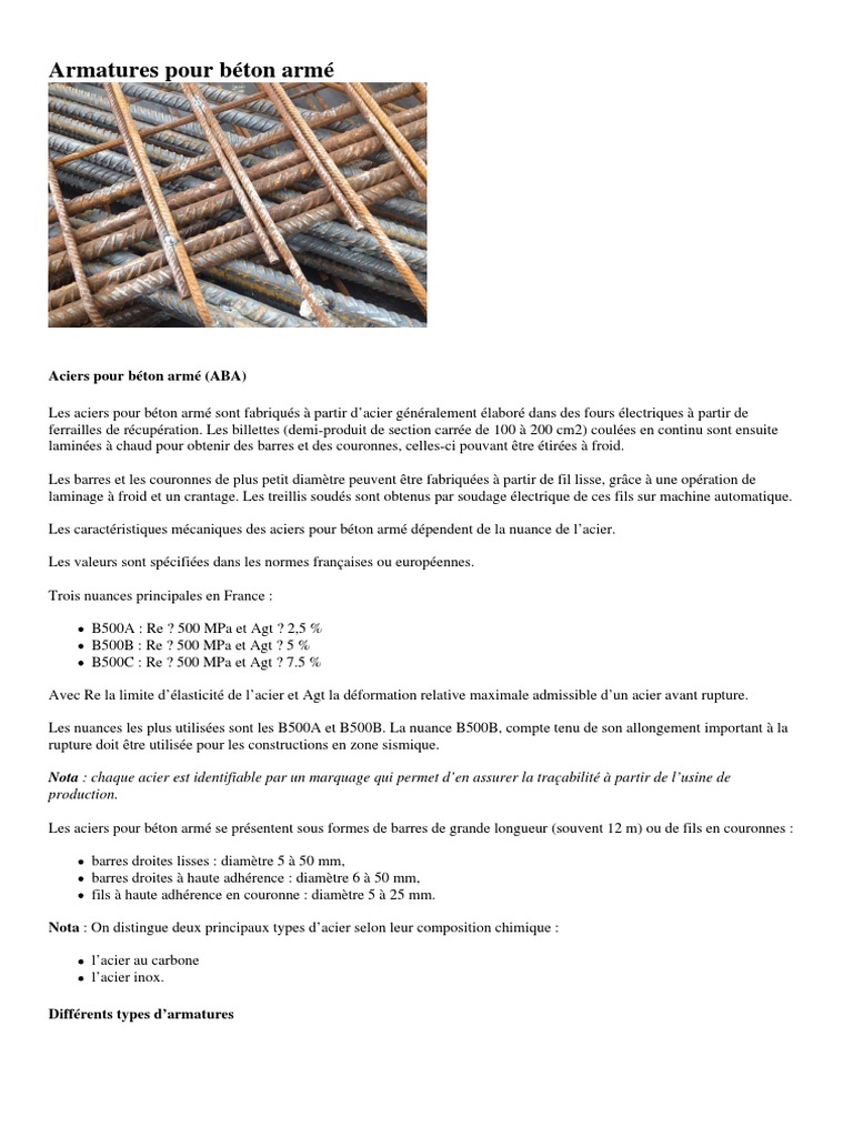 Types d'armatures pour béton armé | PDF | Béton armé | Acier