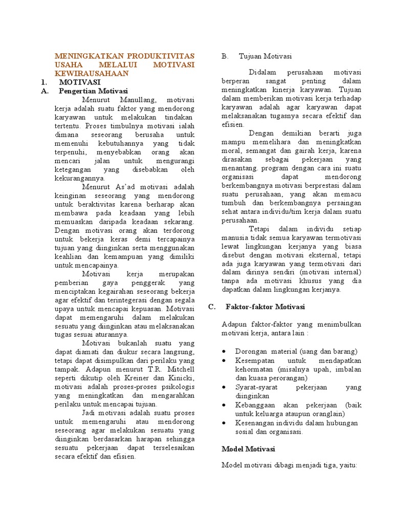 Bu Nur Meningkatkan Produktivitas Usaha Melalui Motivasi Kewirausahaan | PDF