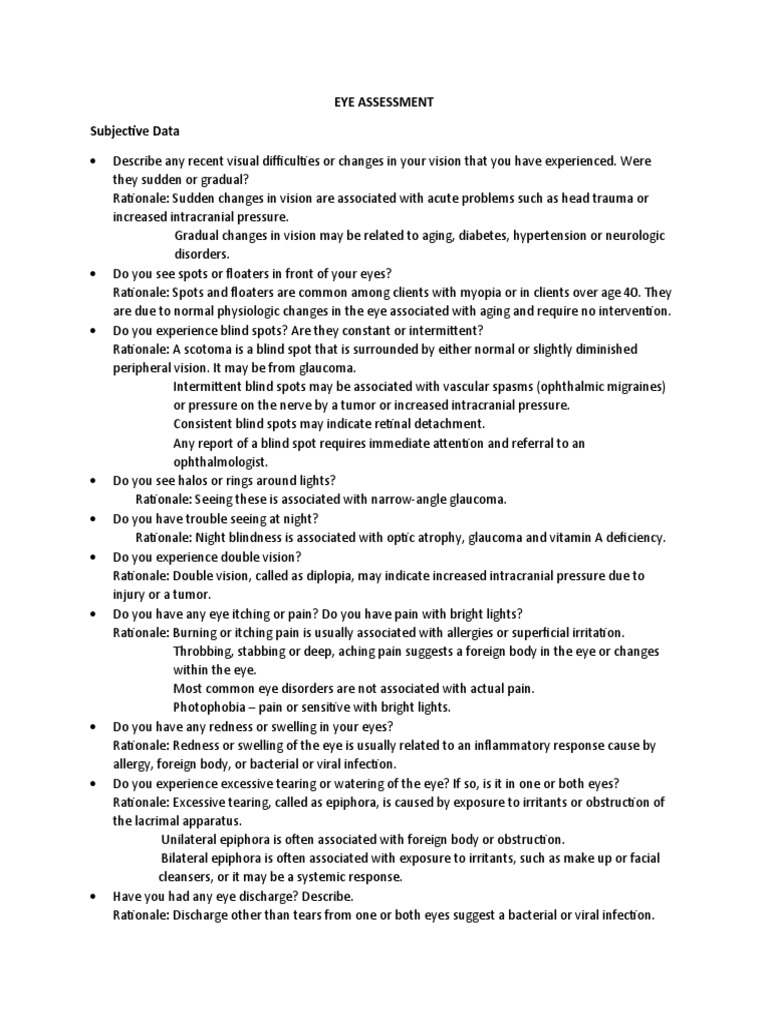 Health Assessment - EYES Reviewer | PDF | Light | Vision