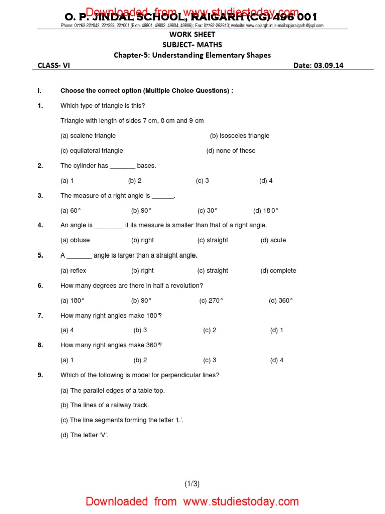 Grade 6 Understanding Elementary Shapes Worksheets 4 | PDF | Angle ...