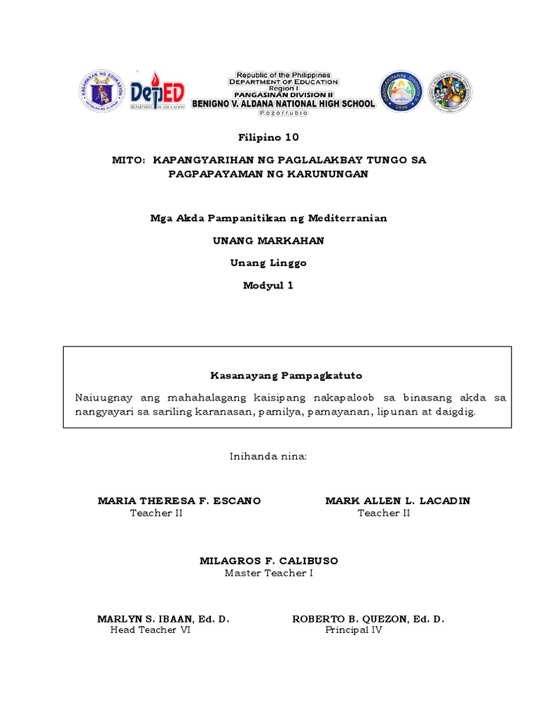 FILIPINO 10 Q1Module1 | PDF