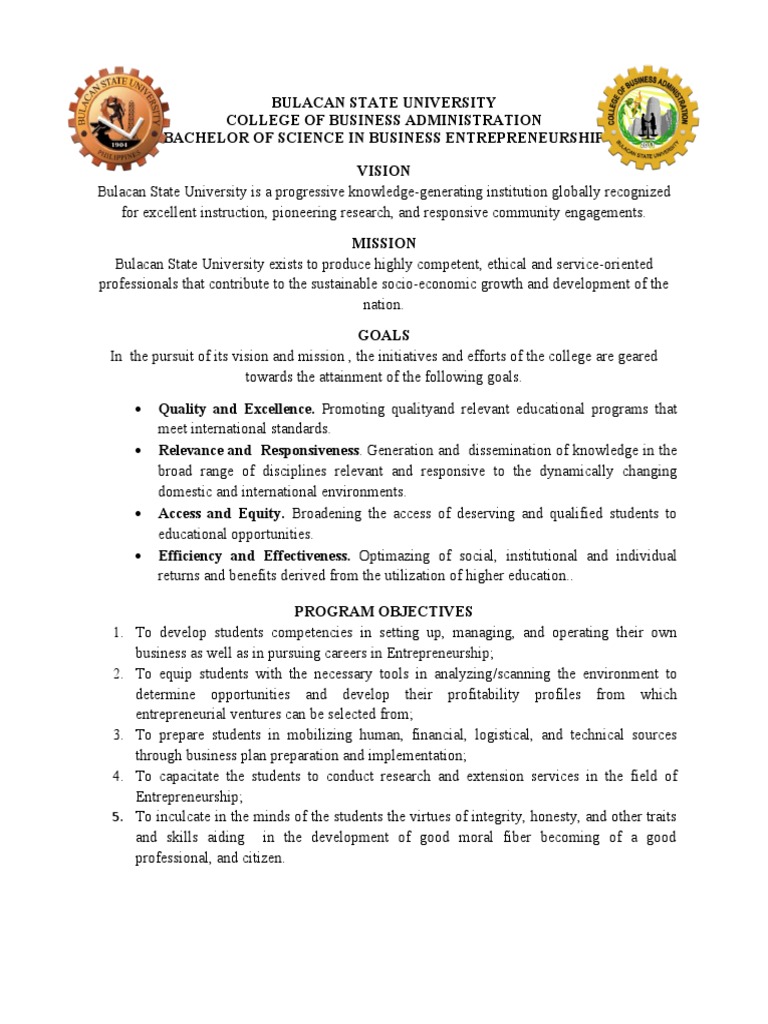 Mission and Vision in BSU | PDF | Entrepreneurship | Cognition