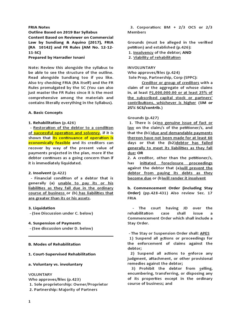 Fria Notes | Download Free PDF | Liquidation | Insolvency