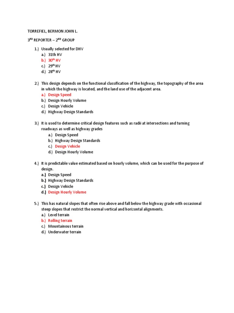 A.) Design Speed B.) Highway Design Standards C.) Design Vehicle D.) | PDF