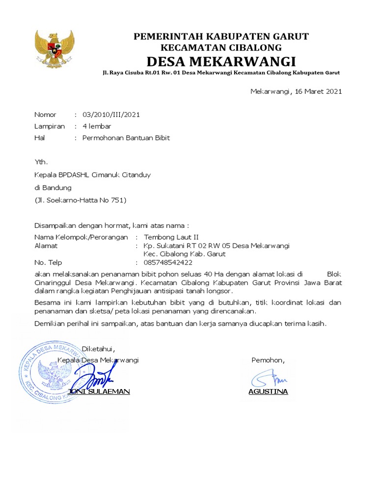 Konsep Contoh Surat Permohonan Bibit | PDF