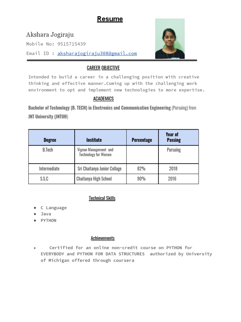 Akshara Jogiraju Resume | PDF | Computing | Science And Technology