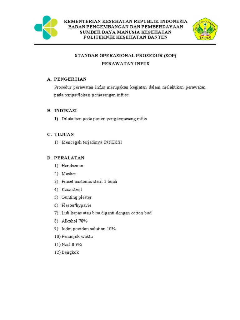 SOP Perawatan Infus Baru | PDF