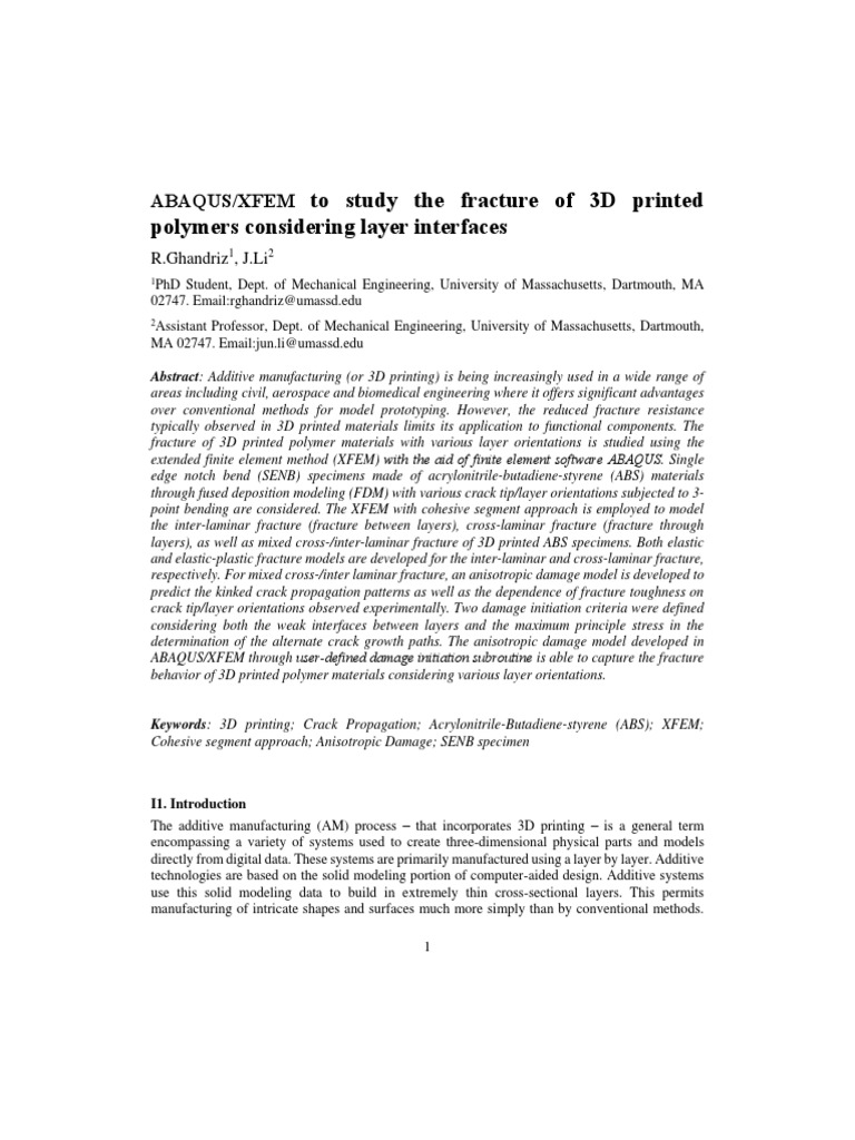 2018-SAoE-ABAQUS-XFEM To Study The Fracture of 3D Printed Polymers ...