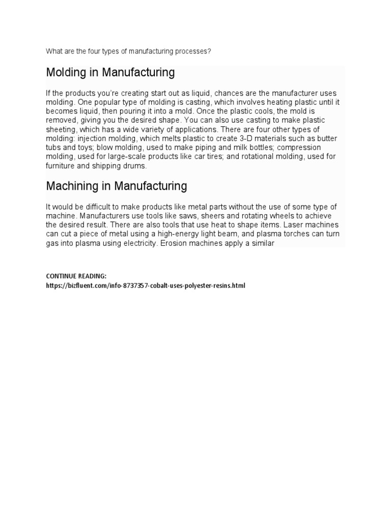 What Are The Four Types of Manufacturing Processes | PDF