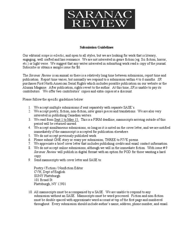 Saranac Review Submission Guidelines | PDF