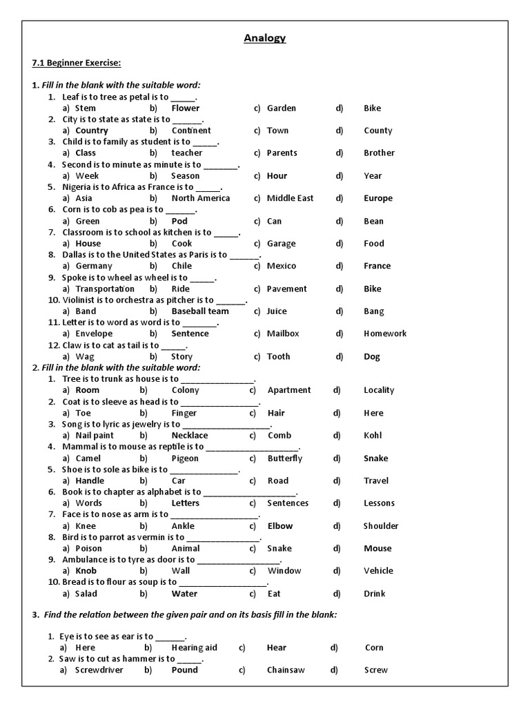Analogies Worksheet 1 Answers Thanksgiving Analogies Worksheet For 3rd