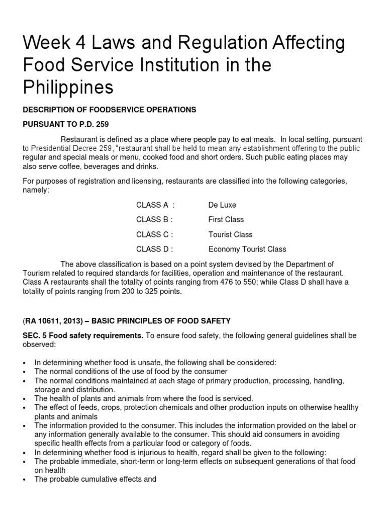 Laws and Regulation Affecting Foodservice Institution in The ...