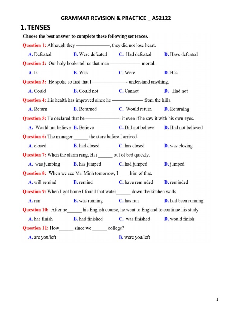 Grammar Revision 1 | PDF